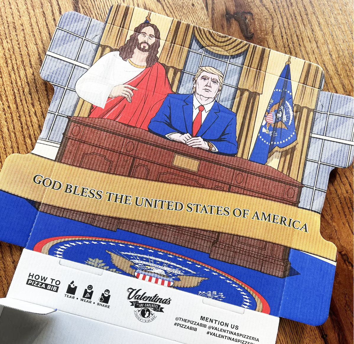 Alabama pizza boxes depict Trump, JD Vance, Elon Musk, RFK Jr., Jesus